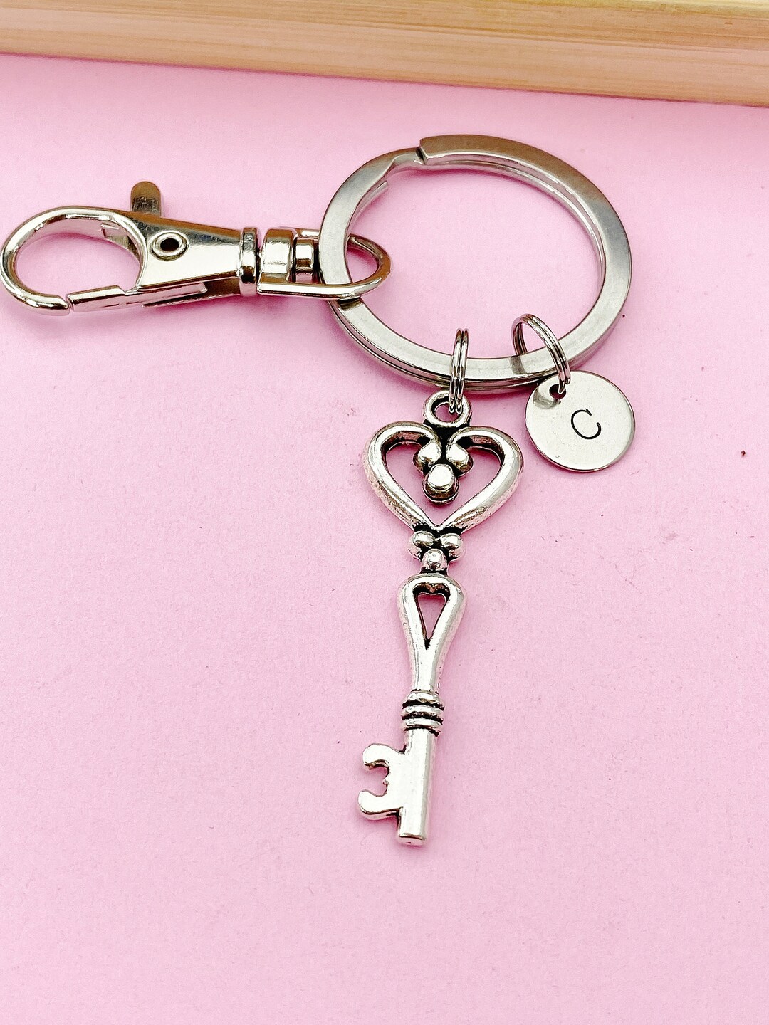 Silver Heart Key Charm Keychain, N1088 - Etsy