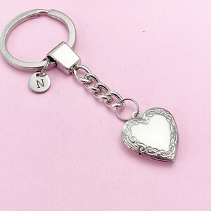 Silver Heart Flower Locket Pendant Keychain, Love, Keepsake Photo Frame ...