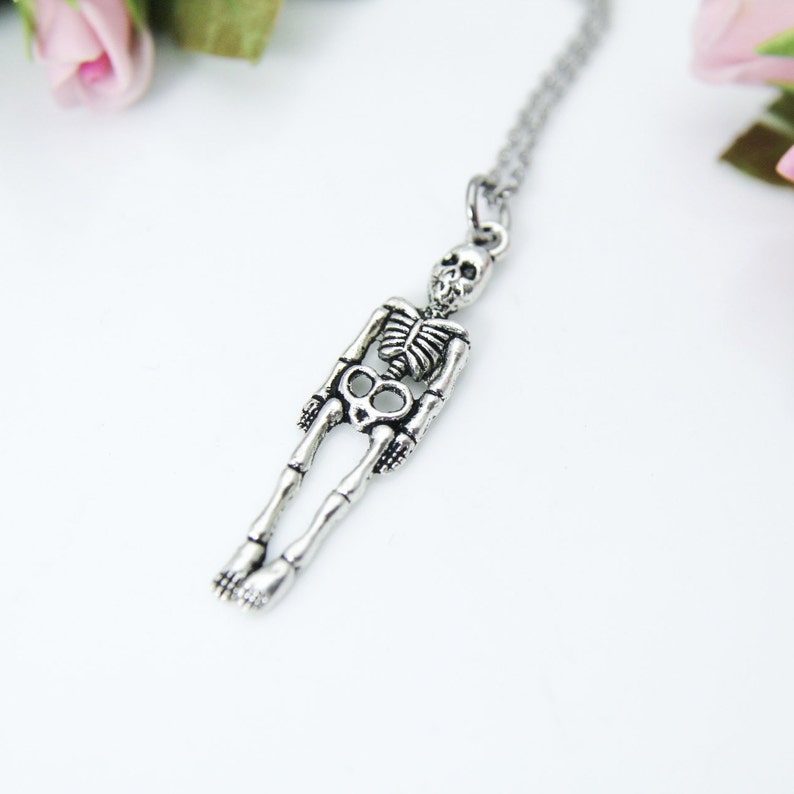 Halloween Skeleton Necklace Silver Skeleton Charm Human - Etsy