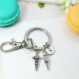 Silver Medical Syringe Caduceus Charm Keychain, Best Birthday Christmas ...