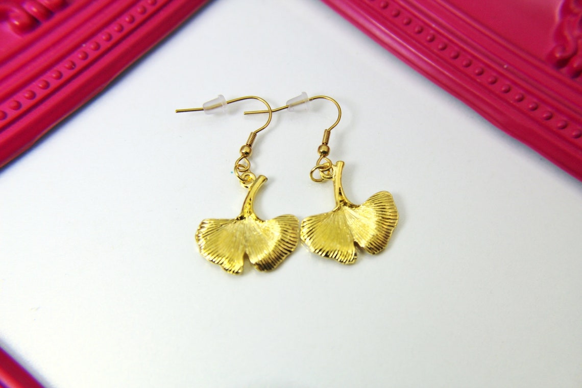 Gingko Earrings Gold Gingko Leaf Charm Dangle Earrings Gingko - Etsy