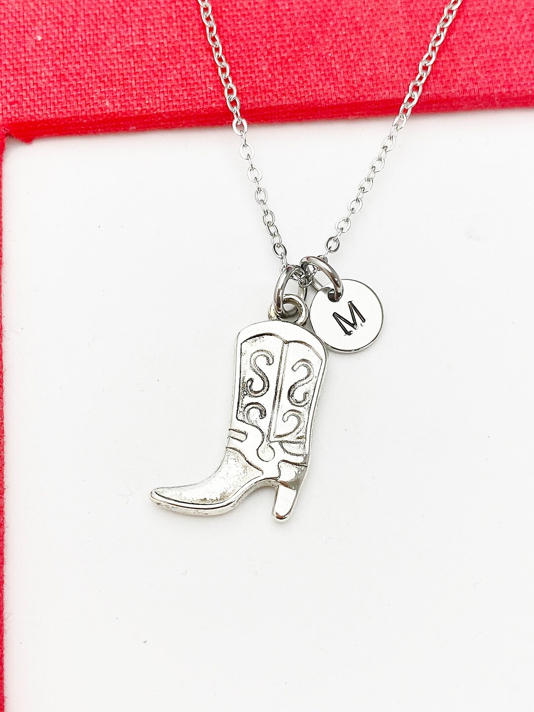 Cowboy Cowgirl Boot Necklace, Silver Boot Charms, Valentine Gift ...