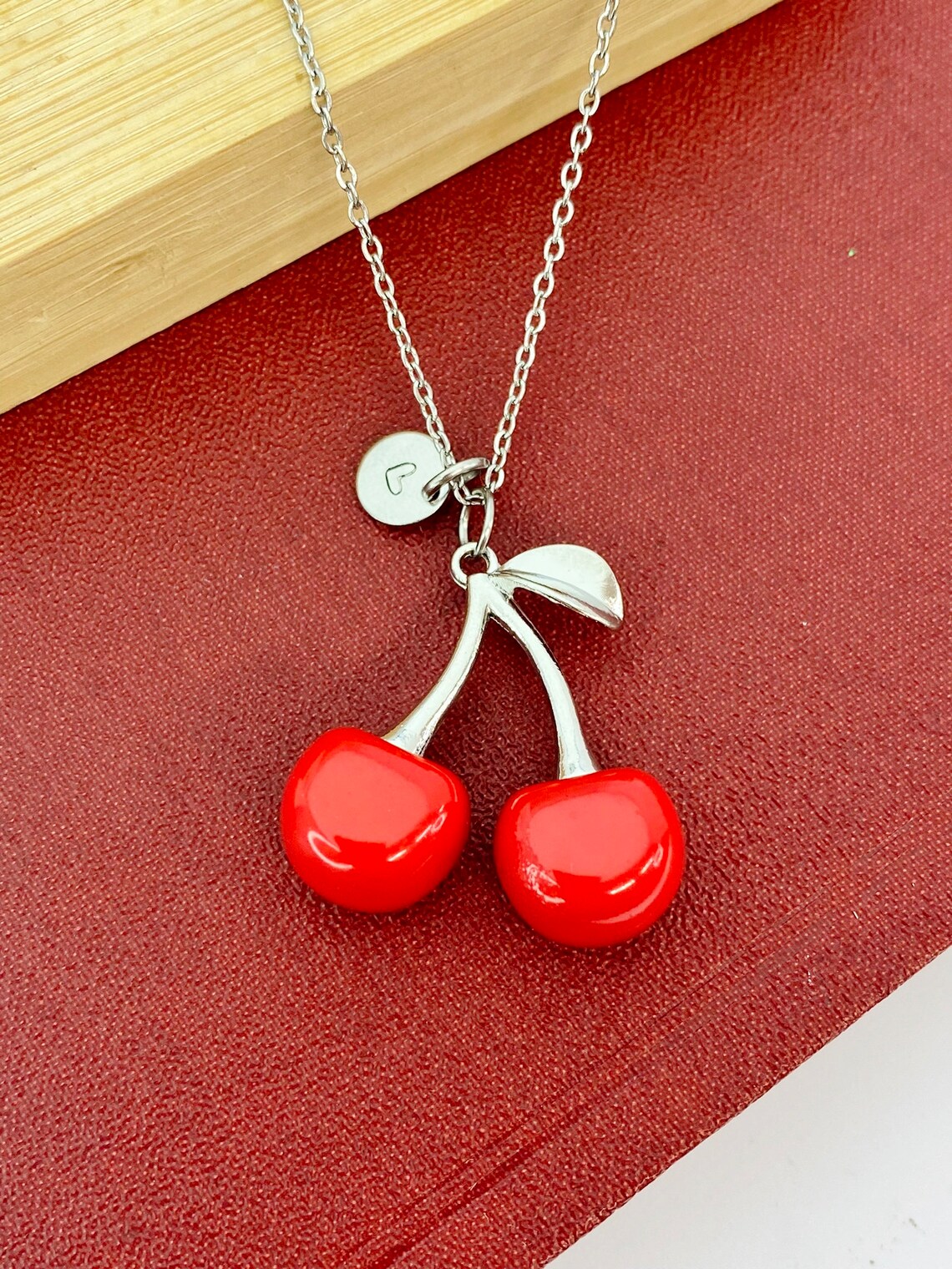 Silver Large Red Cherry Charm Necklace Christmas Gifts for Friends ...