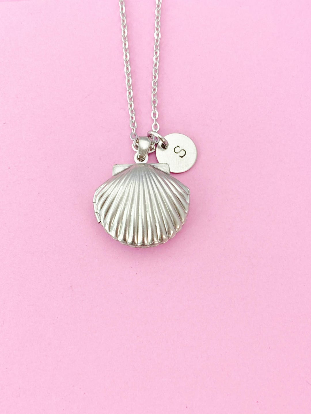Silver Scallop Shell Locket Necklace, Mermaid Seashell, N5127 - Etsy