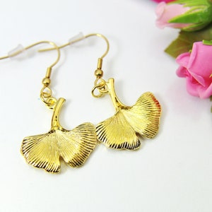Gingko Earrings Gold Gingko Leaf Charm Dangle Earrings Gingko Leaf Charm Gingko Leaf Charm Drop ...