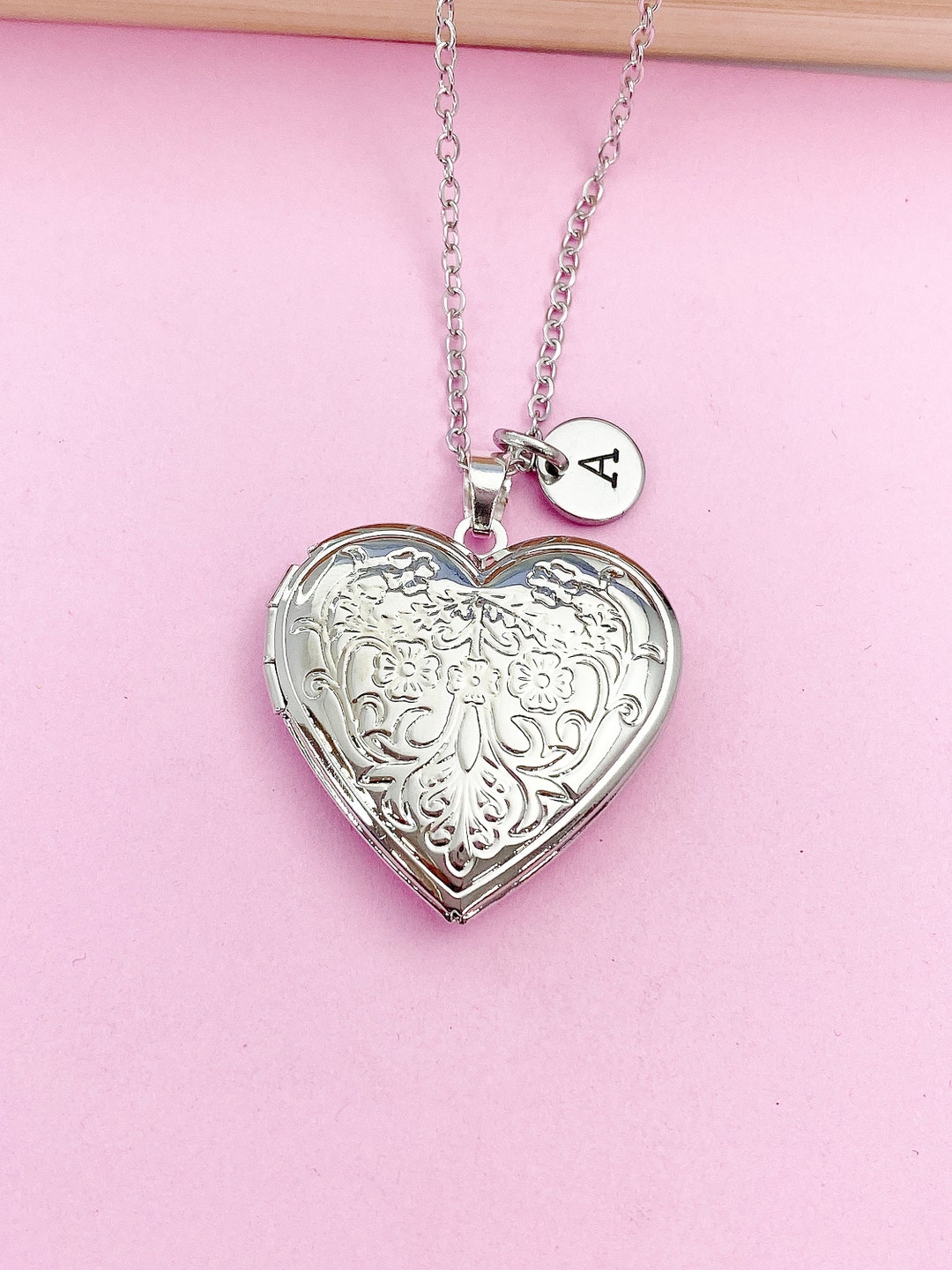 Silver Heart Flower Locket Pendant Necklace, Personalized Jewelry, L004 ...