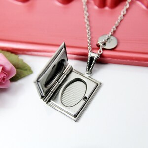 Silver Book Locket Charm Necklace, Stainless Steel Chain Necklace ...