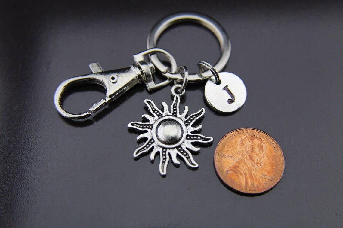 Silver Sun Charm Keychain Sun Charm Key Ring Sun Keychain Sun - Etsy