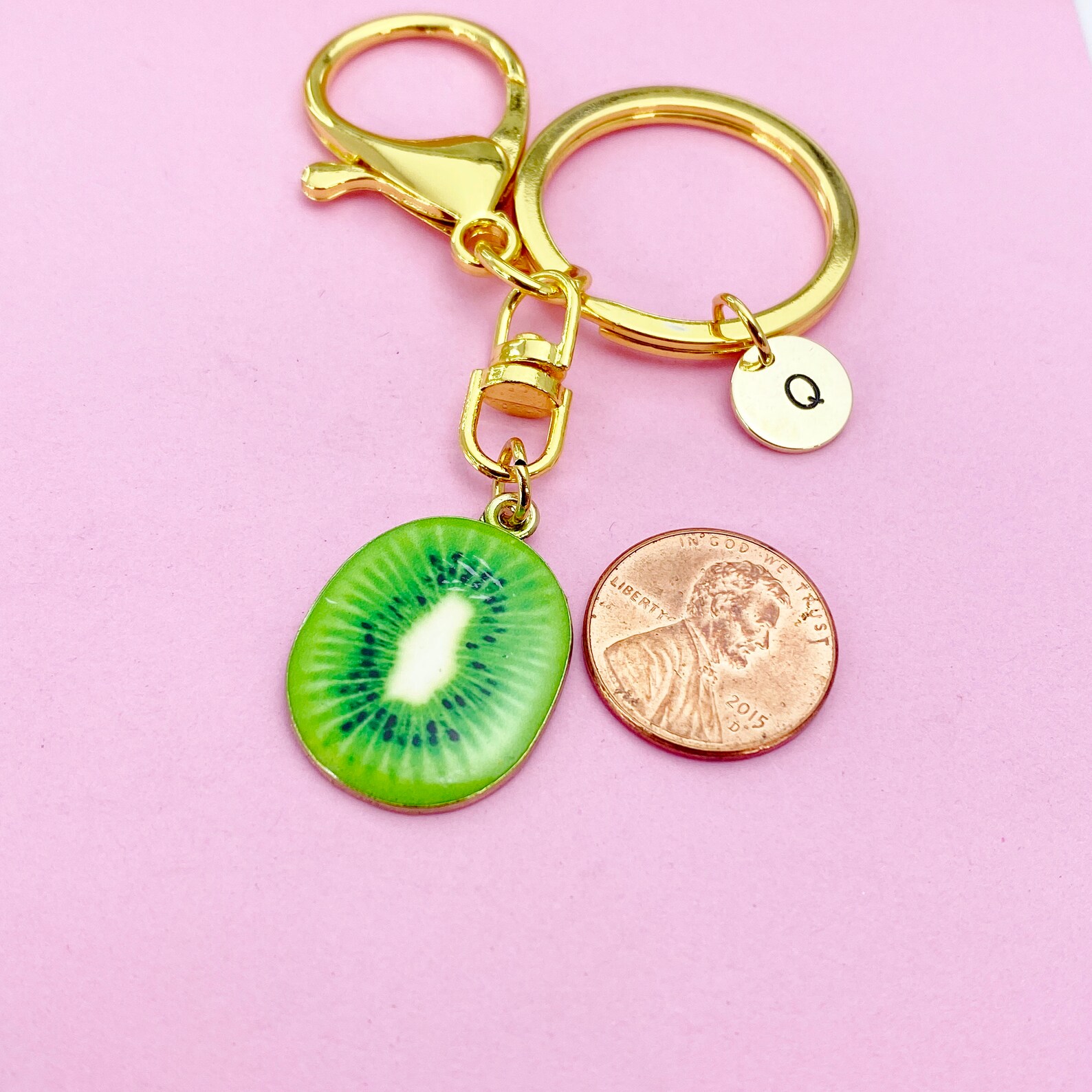 Lime Green Kiwi Fruit Slice Keychain in Gold, AN5573 - Etsy