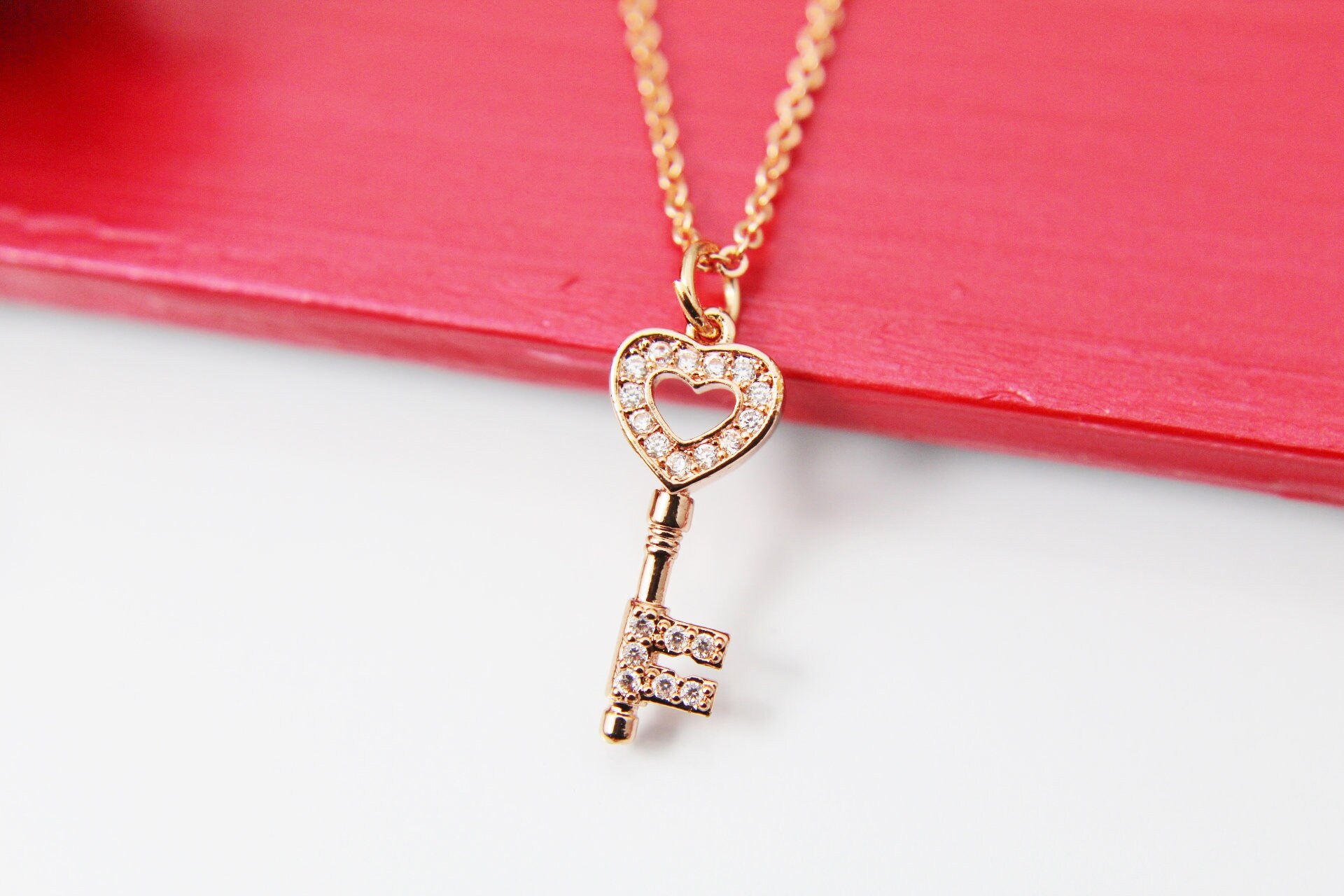 Rose Gold Heart Key Necklace Rose Gold Key Necklace Rose | Etsy