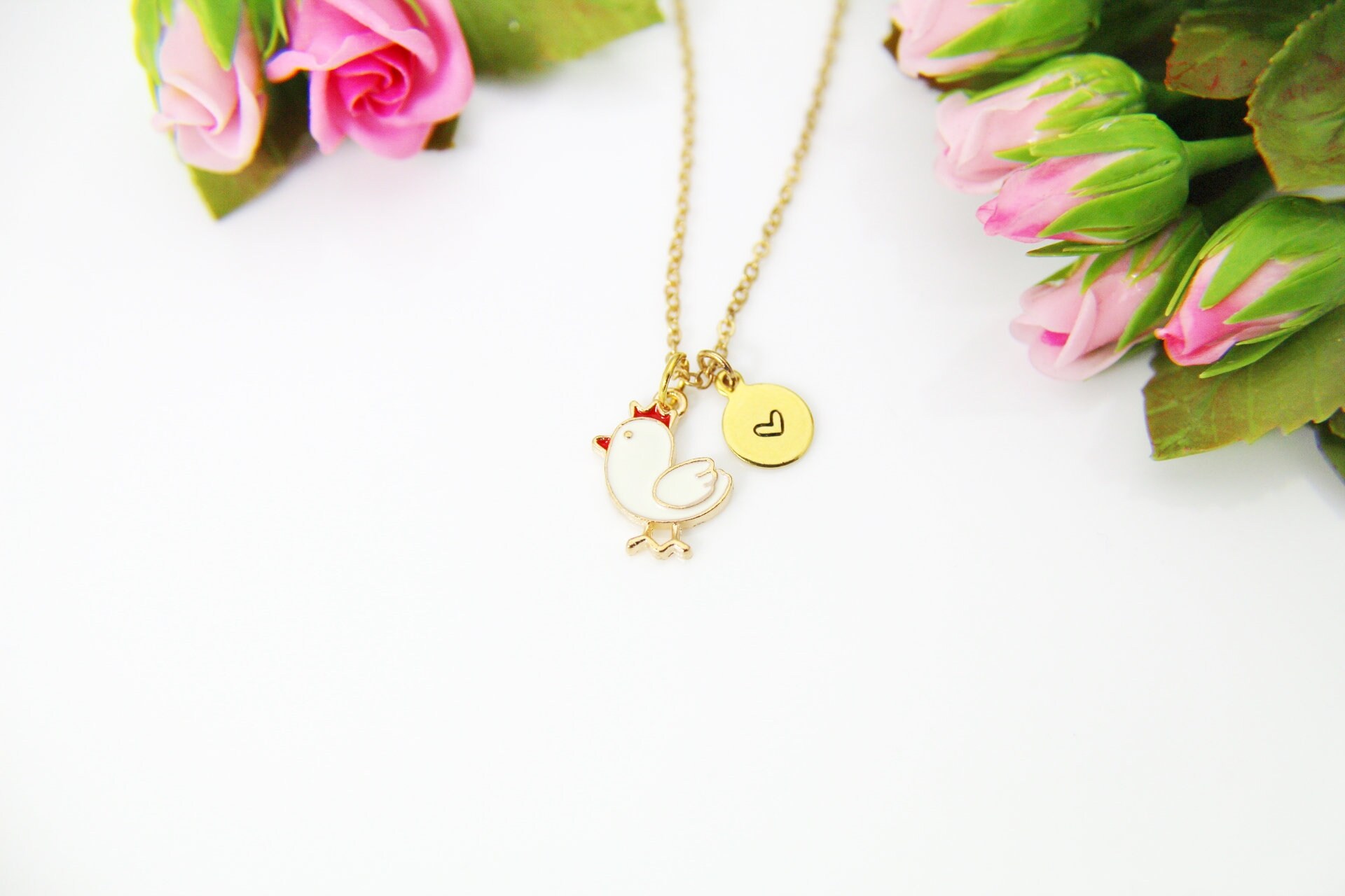 Chicken Necklace Gold Chicken Hen Charm Farm Animal Charm | Etsy