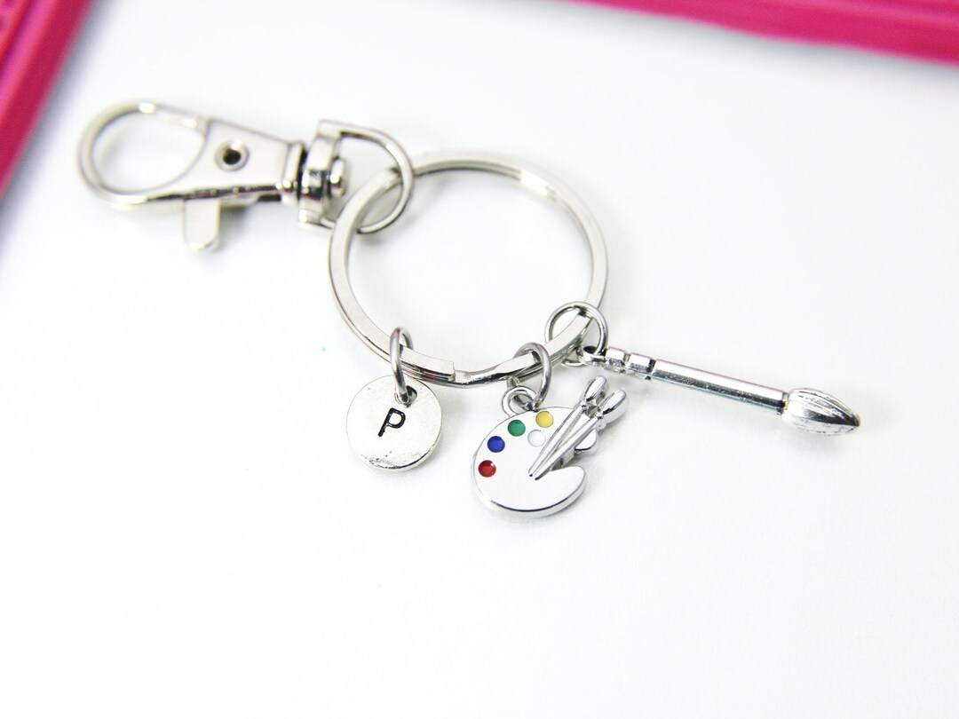 Silver Artist Palette Paint Brush Charm Keychain, Paint Palette Charm ...