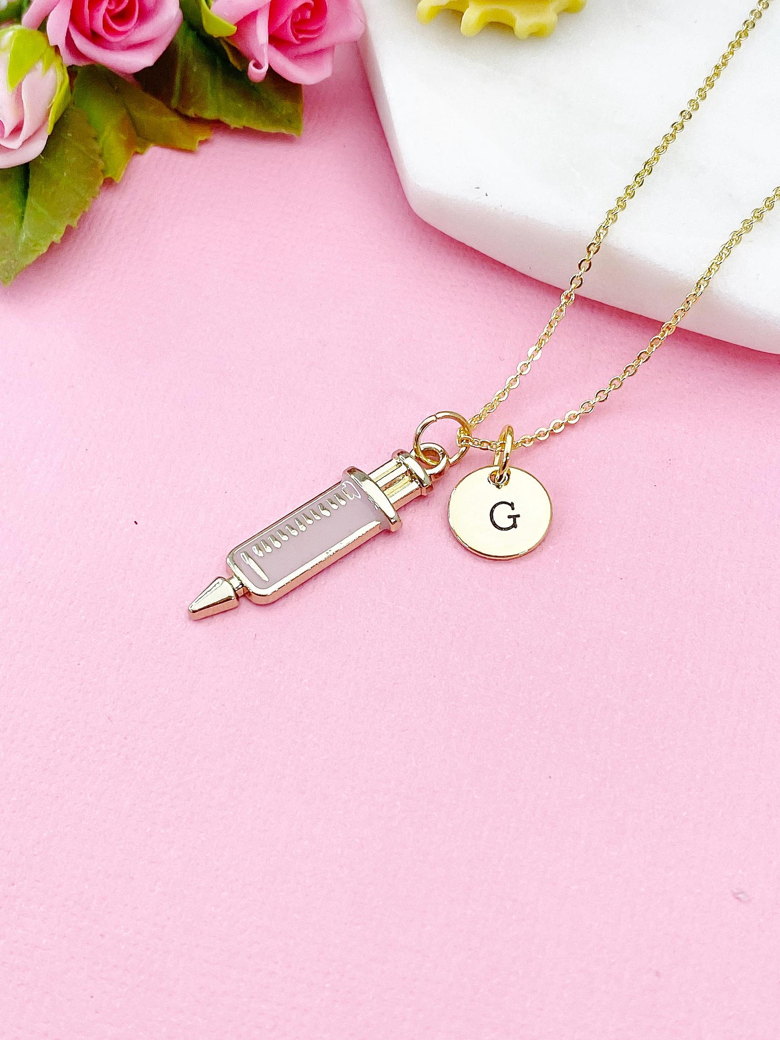 Gold Medical Injection Syringe Charm Necklace, N2975P - Etsy