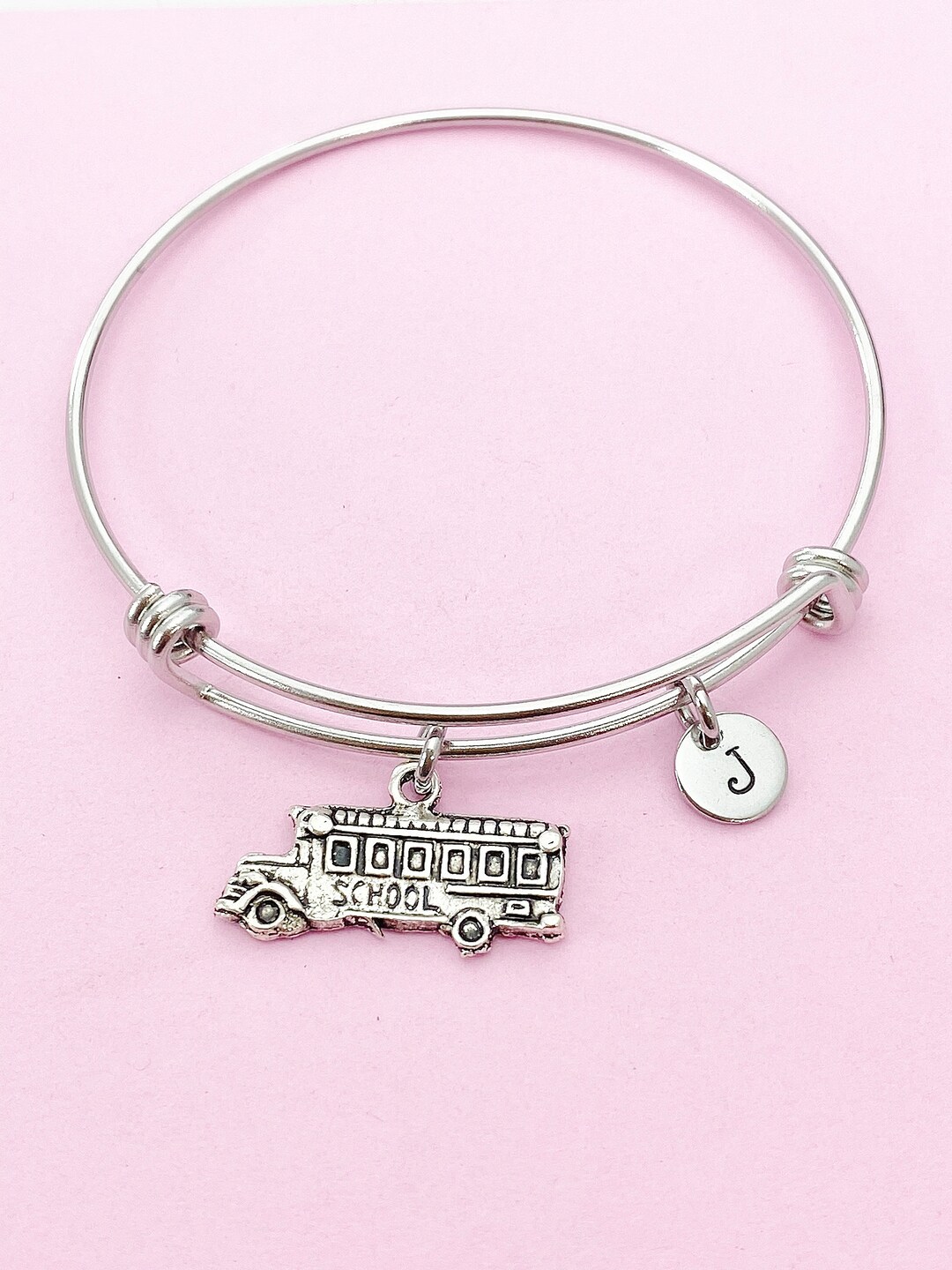 School Bus Bracelet, Personalized Initial Gift, N4548 - Etsy