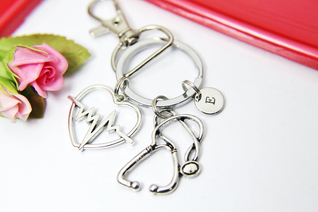Stethoscope Heart Electrocardiogram Keychain, Doctor Nurse Cardiology ...