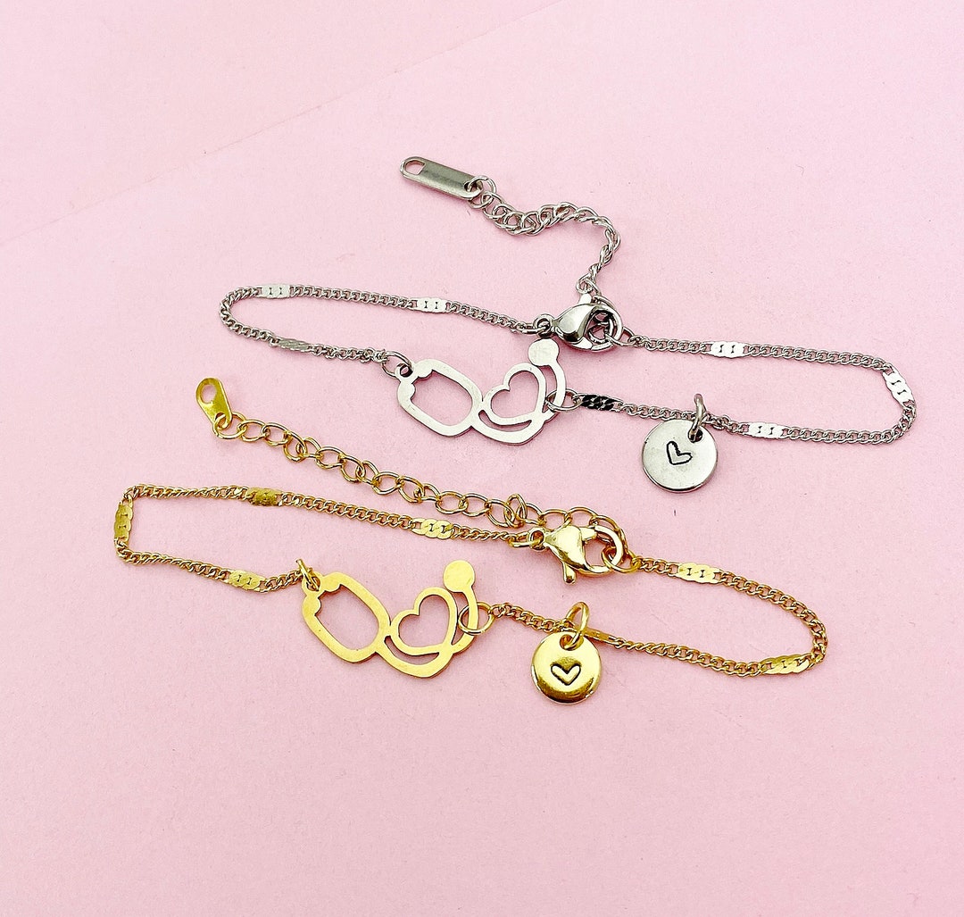 Stainless Steel Stethoscope Heart Bracelet in Gold or Silver, N5628 - Etsy