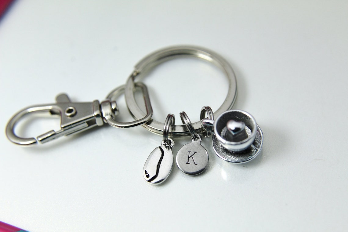 Coffee Bean Keychain Coffee Charm Coffee Cup and Saucer | Etsy
