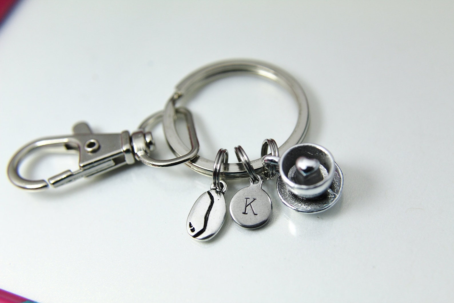 Coffee Bean Keychain Coffee Charm Coffee Cup and Saucer | Etsy