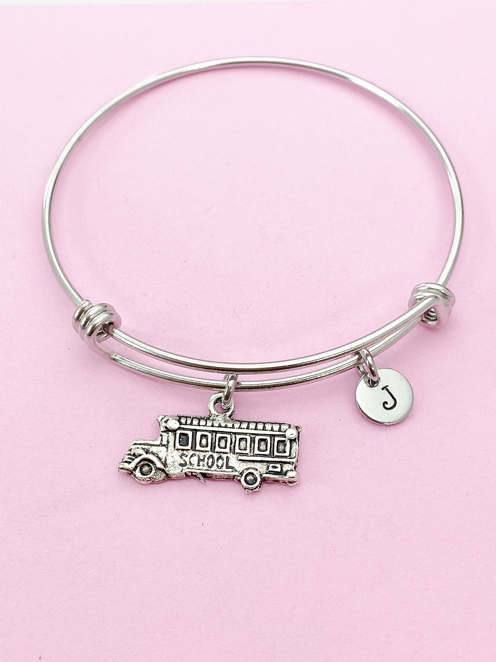 School Bus Bracelet, Personalized Initial Gift, N4548 - Etsy