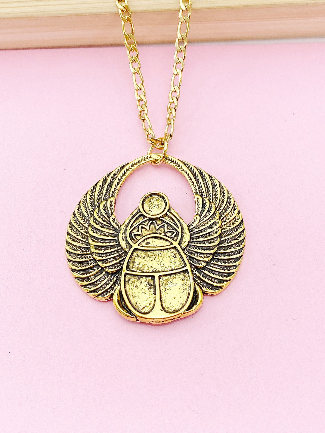Gold or Silver Scarab Charm Necklace, Egyptian Scarab Charm, Bug Insect ...