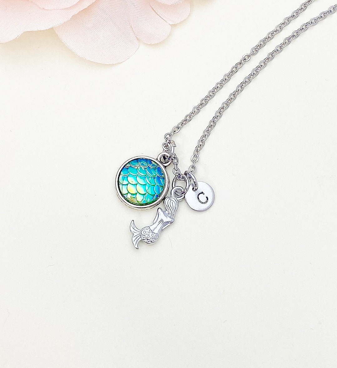 Silver Mermaid Necklace, Mermaid Charm, Mermaid Scale Charm, Valentine ...