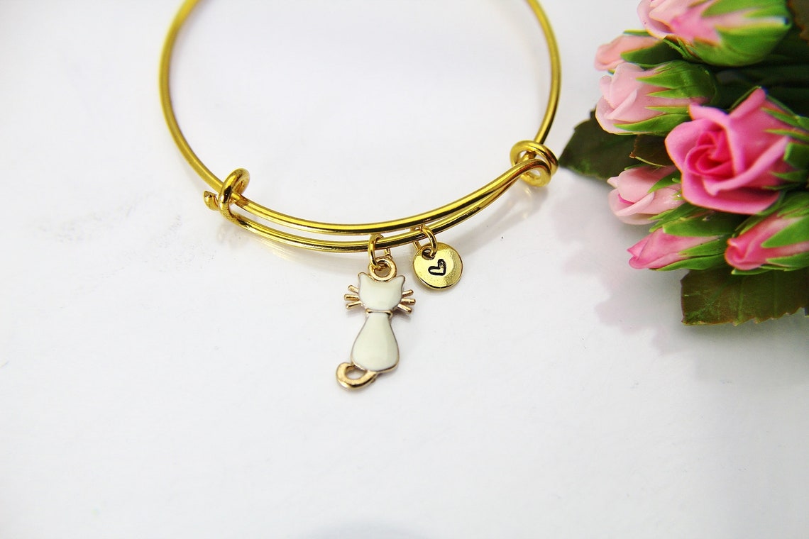 Gold Cat Charm Bangle Cat Bracelet Cat Charm Animal Charm | Etsy