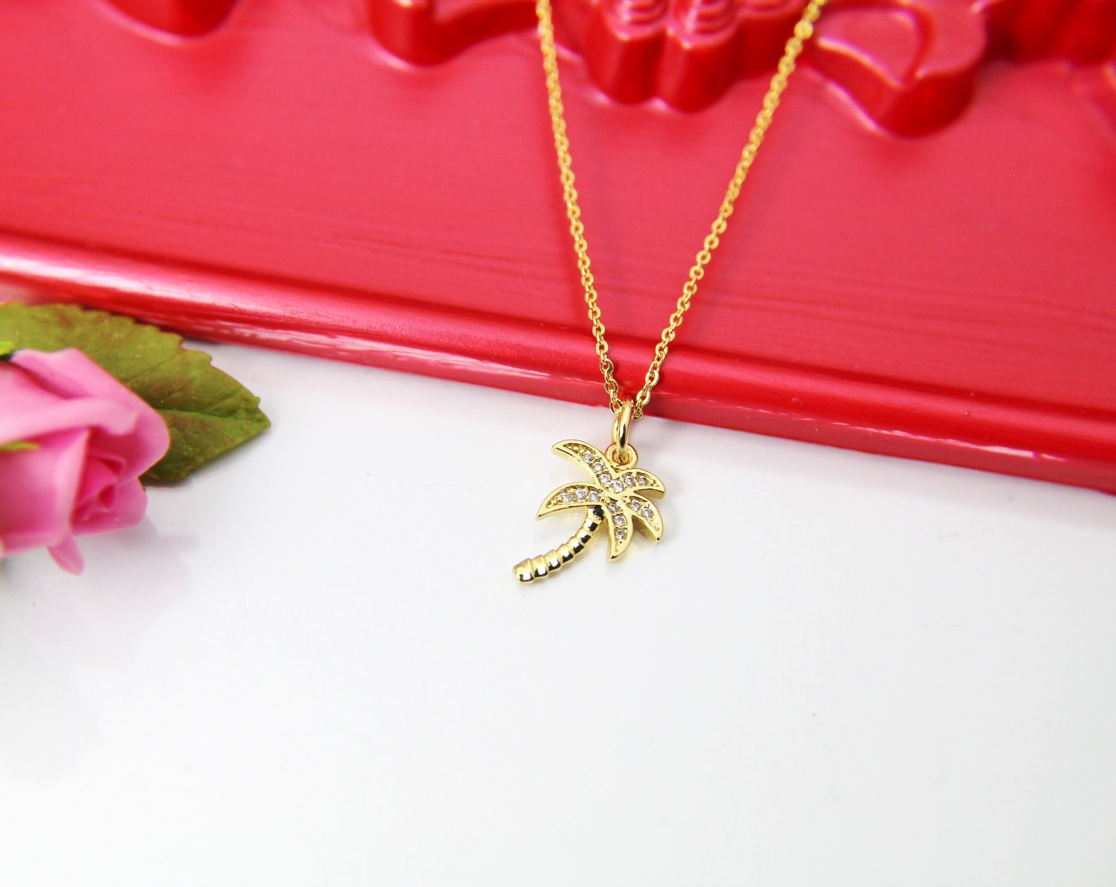 Gold Palm Tree Necklace Coconut Tree Charm Beach Jewelry CZ | Etsy