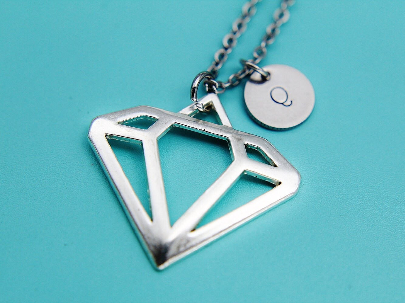 Diamond Necklace Silver Diamond Shaped Charm Geometric | Etsy
