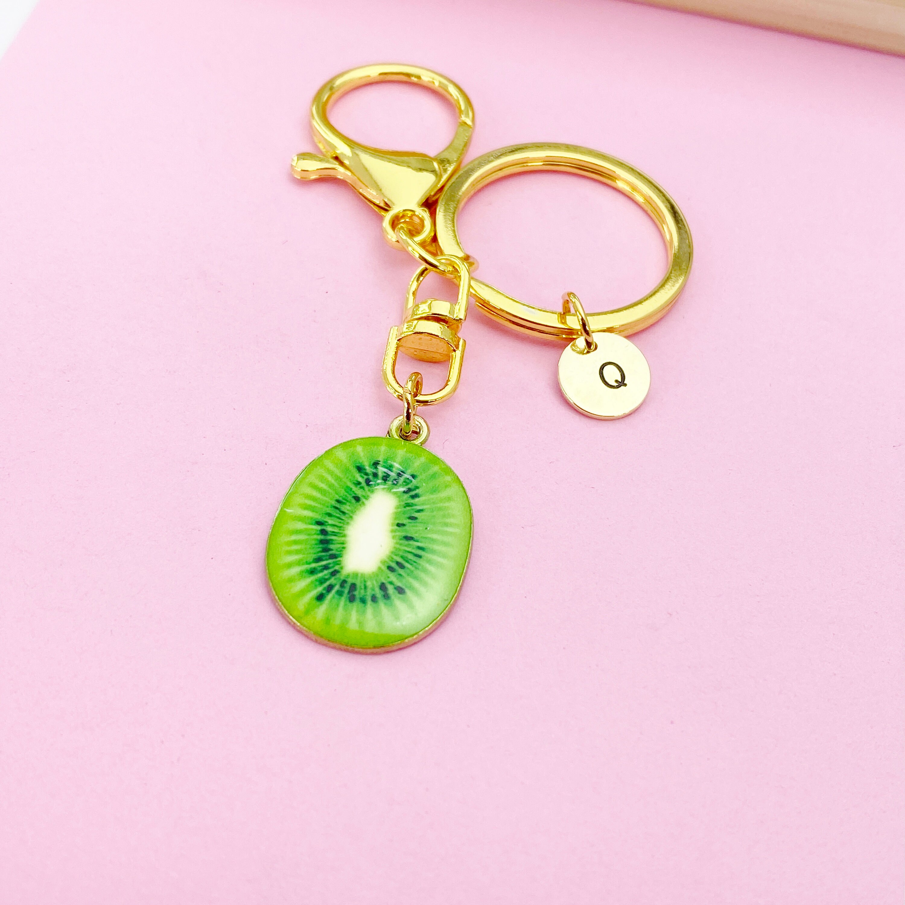 Lime Green Kiwi Fruit Slice Keychain in Gold, AN5573 - Etsy