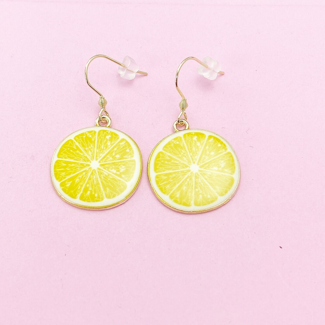 Gold Lemon Slice Charm Earrings, N1466B - Etsy
