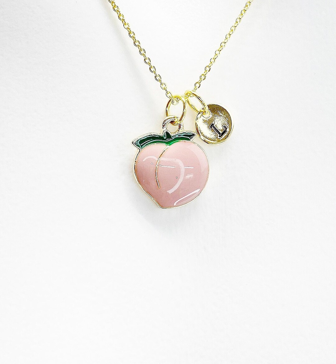 Peach Necklace, Gold Peach Fruit Charm, Personized Initial Necklace ...