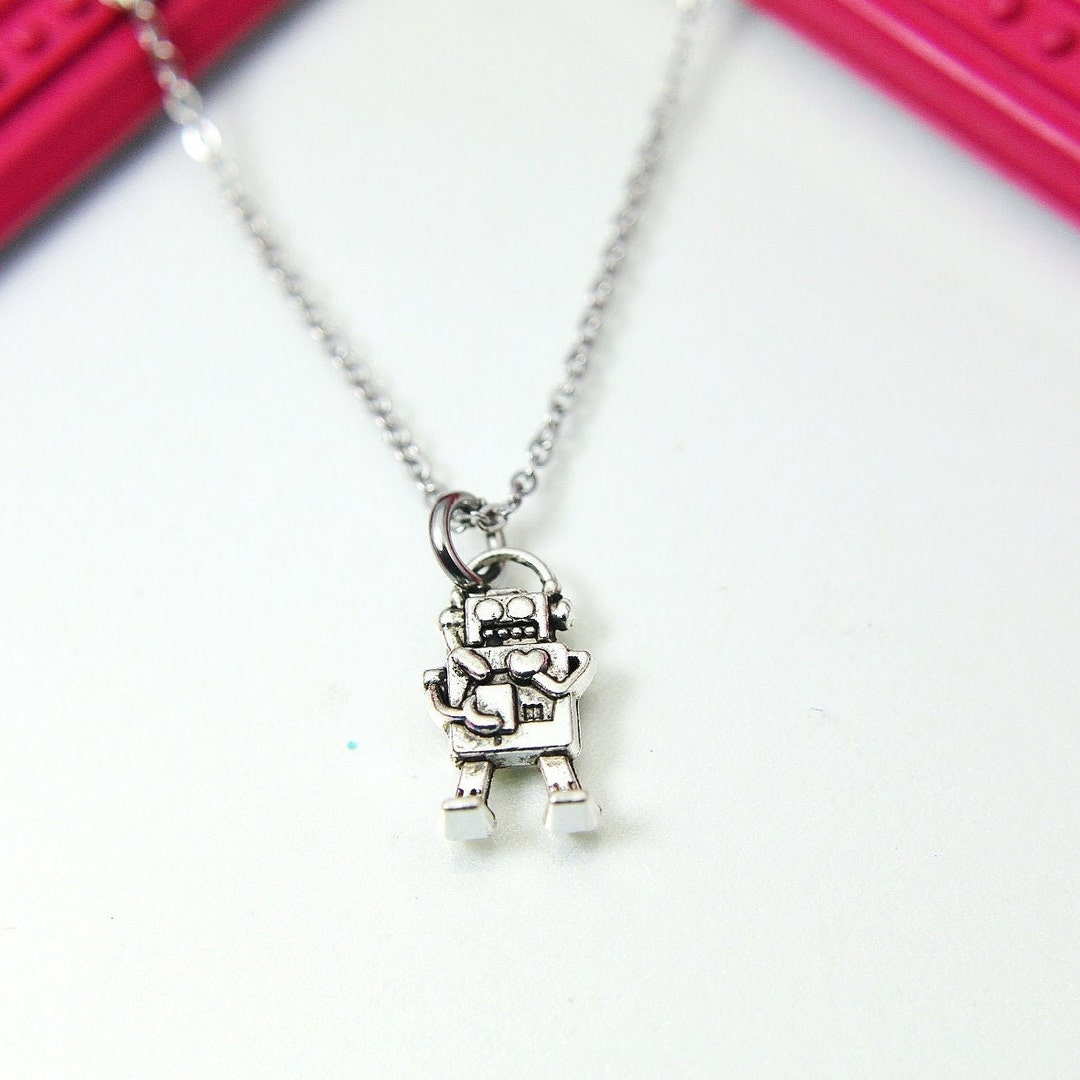 Robot Necklace, Silver 3D Robot Charm, Robot Pendants, Robotics Gift ...