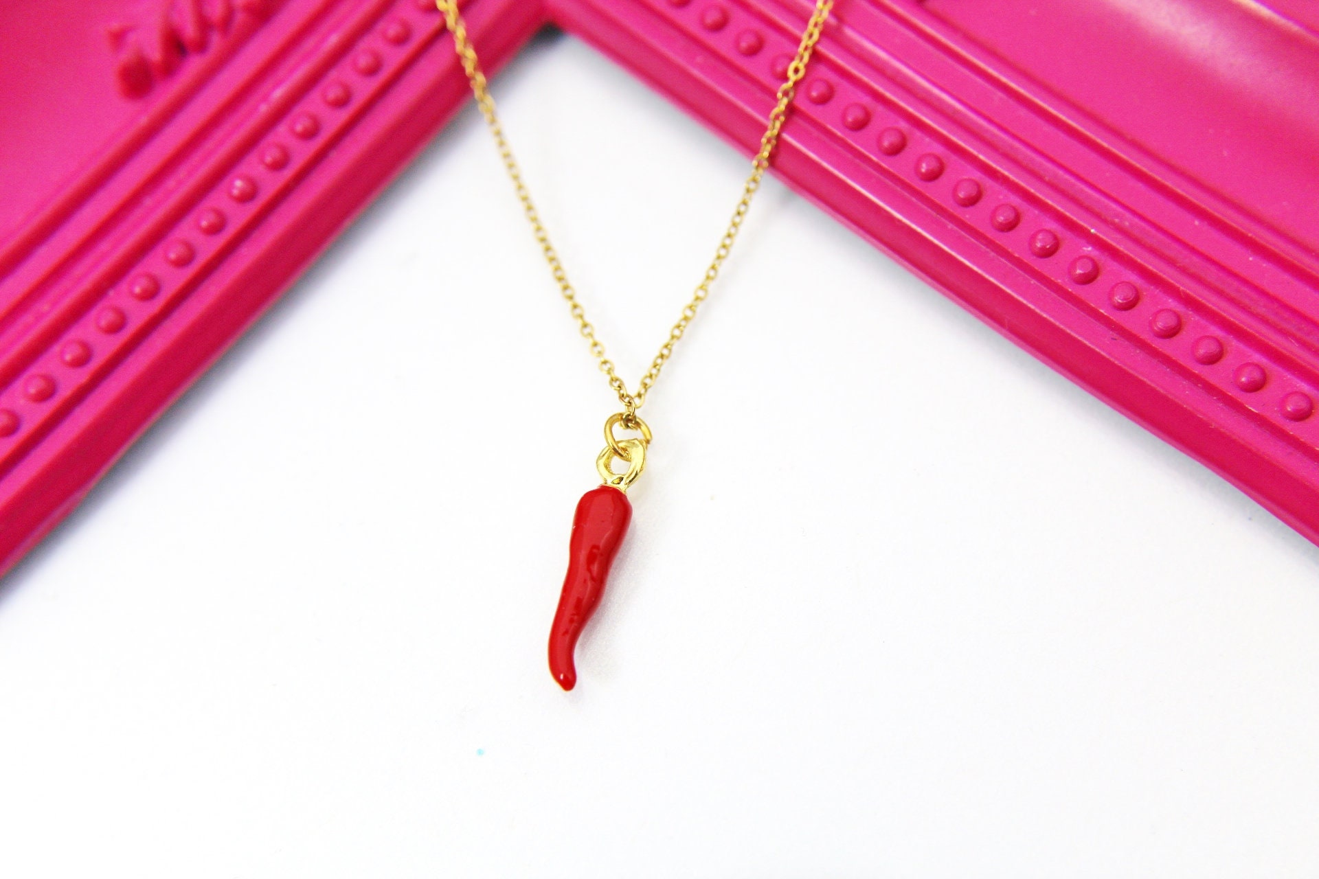 Gold Red Hot Chili Pepper Charm Necklace Red Chili Charm Red | Etsy