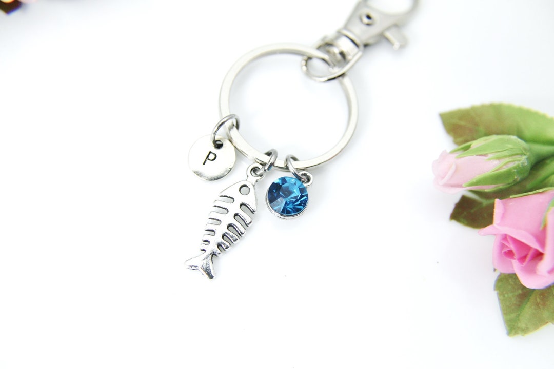 Silver Ichthus Fish Bone Charm Keychain, Jesus Fish Charm, Fishbone ...