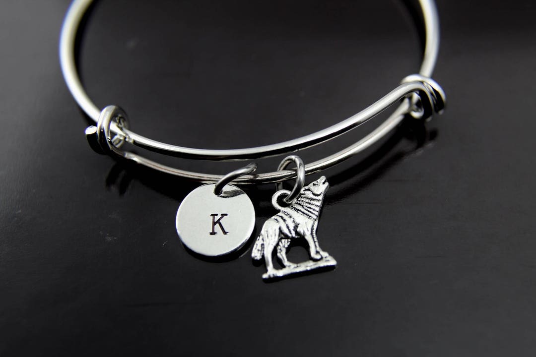 Silver Wolf Charm Bracelet Personalized Bracelet, N4387A - Etsy