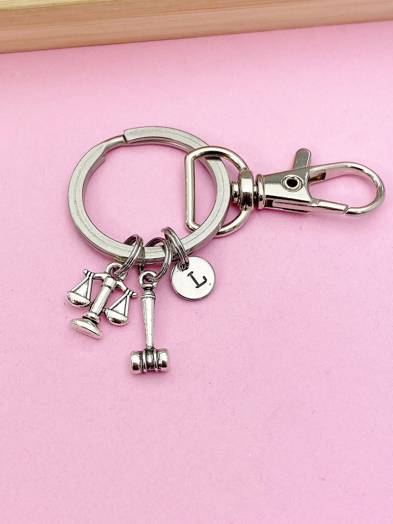 Lawyer Keychain, Scales, Gavel Charm, Initial Keyring - Etsy