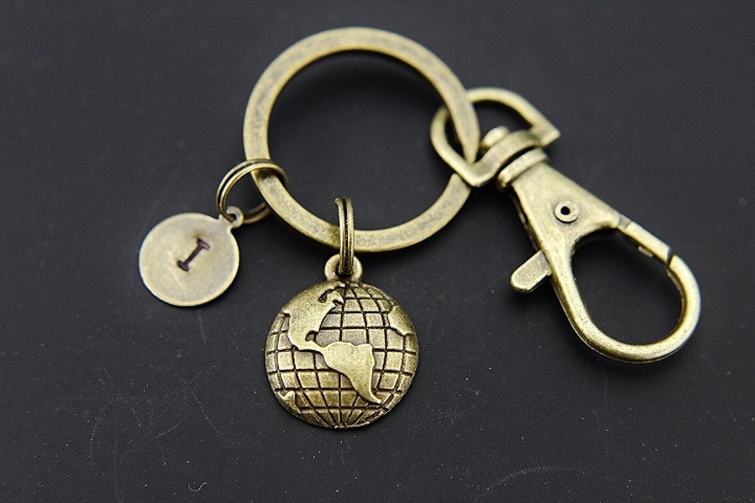 Globe Charm Keychain Bronze Globe Charm Globe Keychain Earth - Etsy