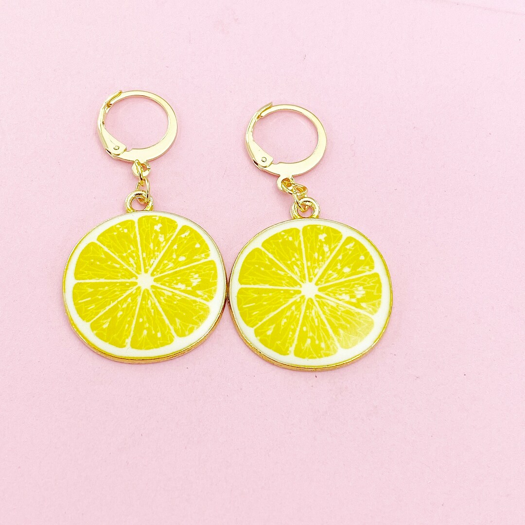 Gold Lemon Slice Earrings, Yellow Lemon Earrings, N2947 - Etsy