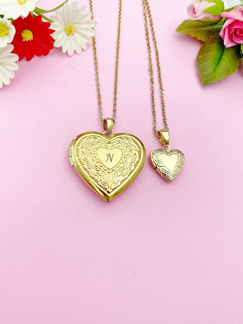Gold Heart Locket Necklace Girlfriend Gifts Ideas Personalized ...