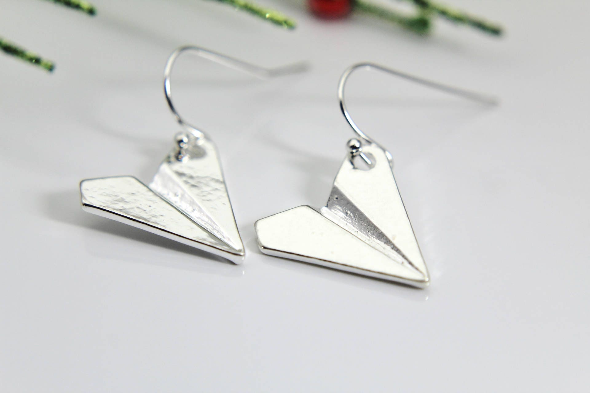 Silver Paper Airplane Earrings Paper Airplane Charm Paper - Etsy