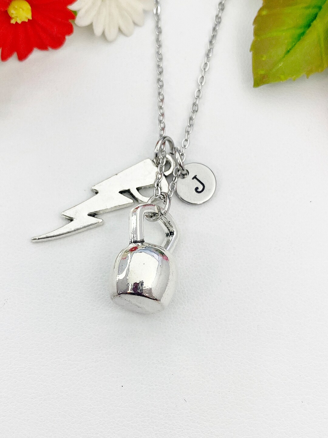 Gym Weight Training Kettlebell Lightning Charm Necklace Personalized ...