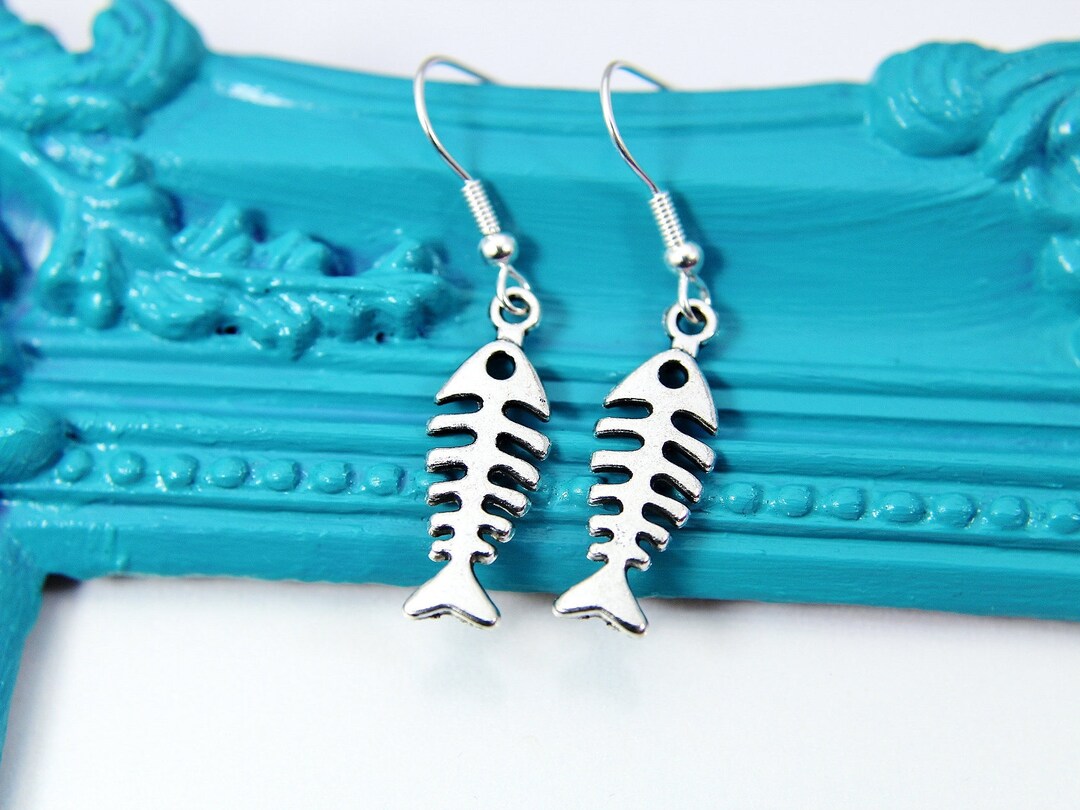 Silver Fishbone Earrings, Fishbone Charm, Jesus Fishbone Earrings ...