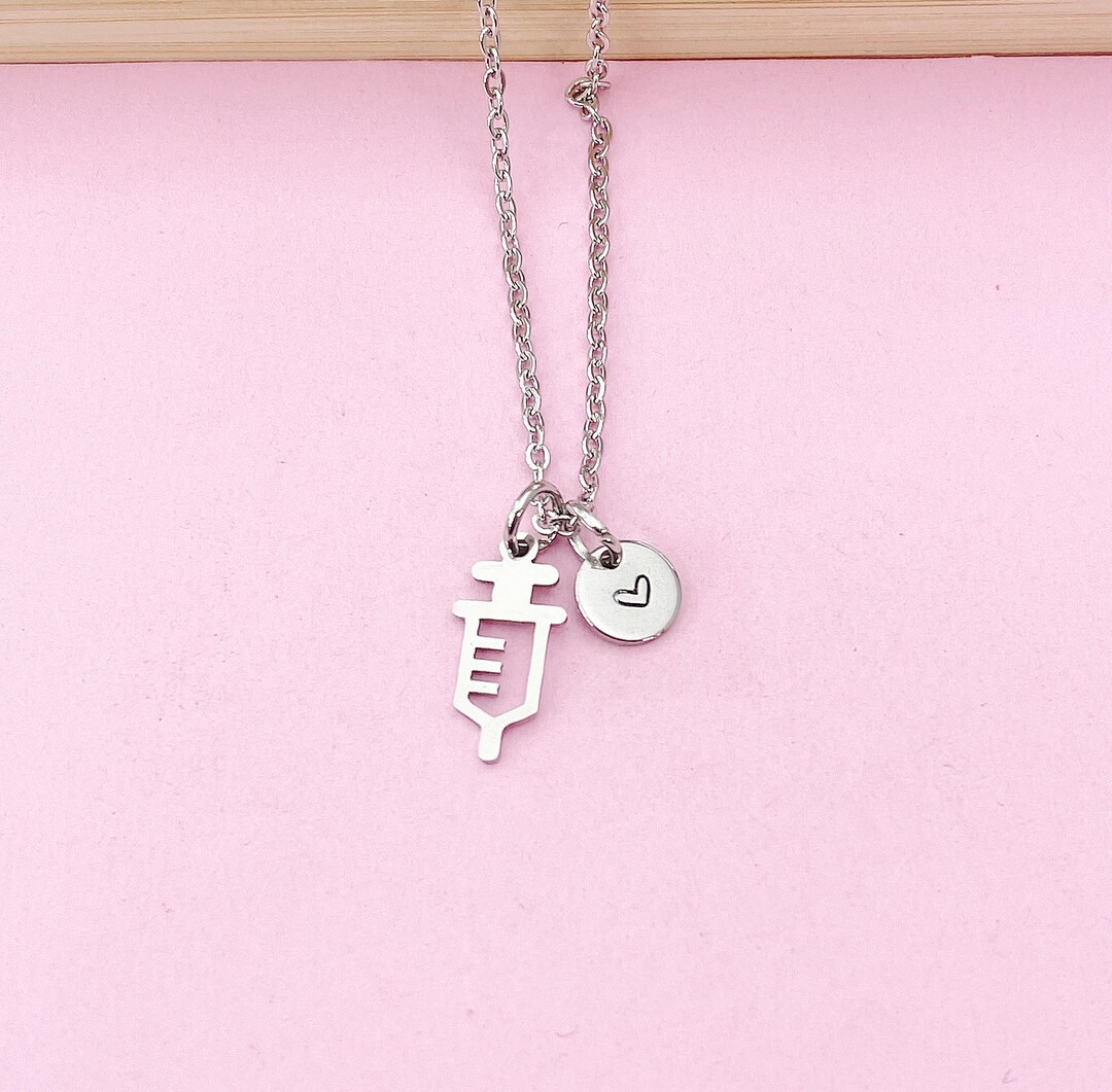 Silver Medical Injection Syringe Charm Necklace, Doctor Nurse Gifts ...