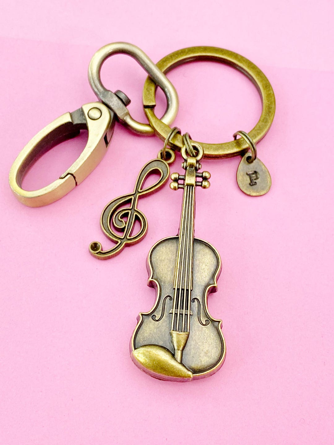 Bronze Violin Clef Music Note Charm Keychain, Viola Charm, Cello Charm ...