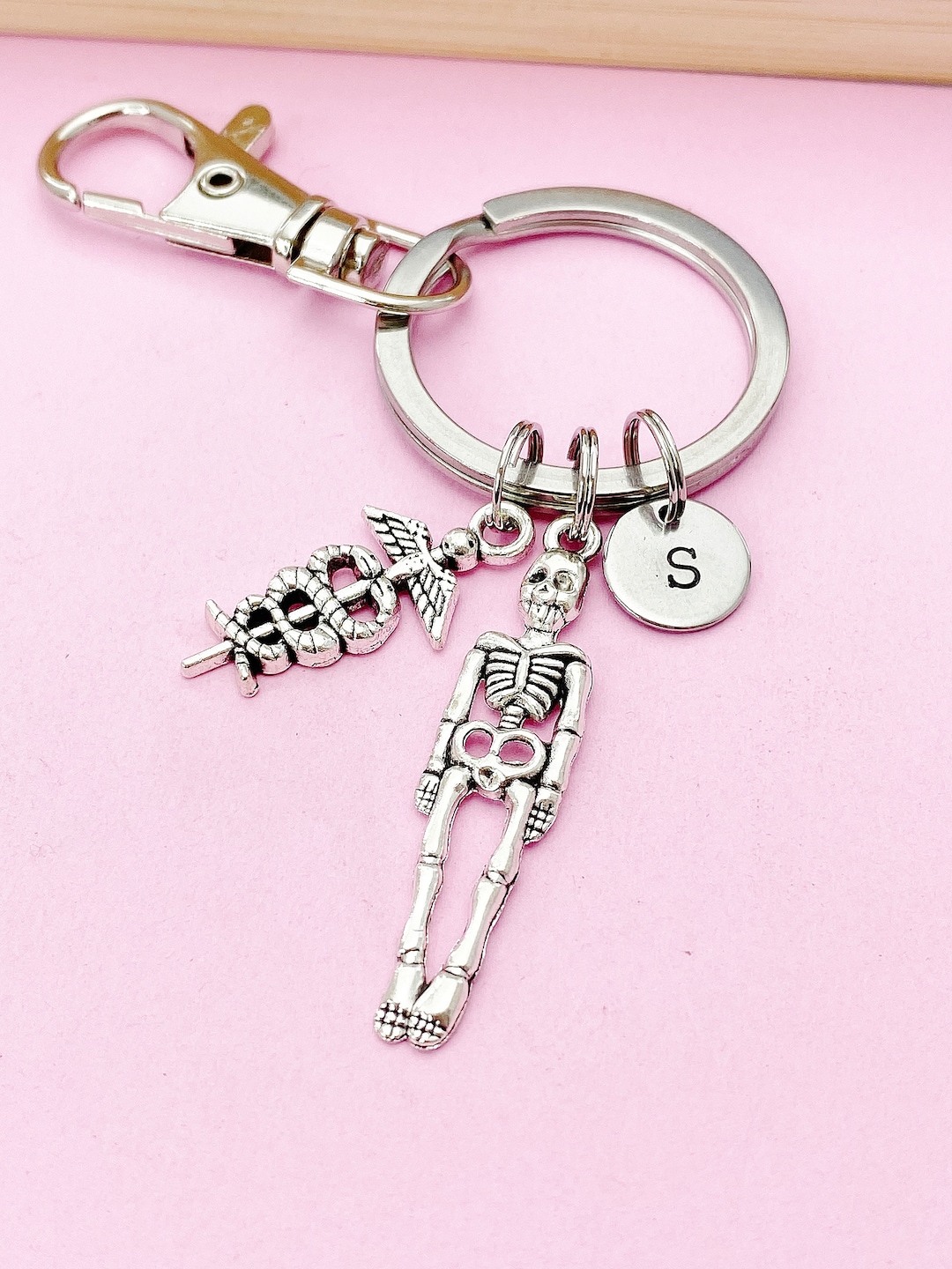 Silver Caduceus Skeleton Charm Keychain, Medical School Gifts ...