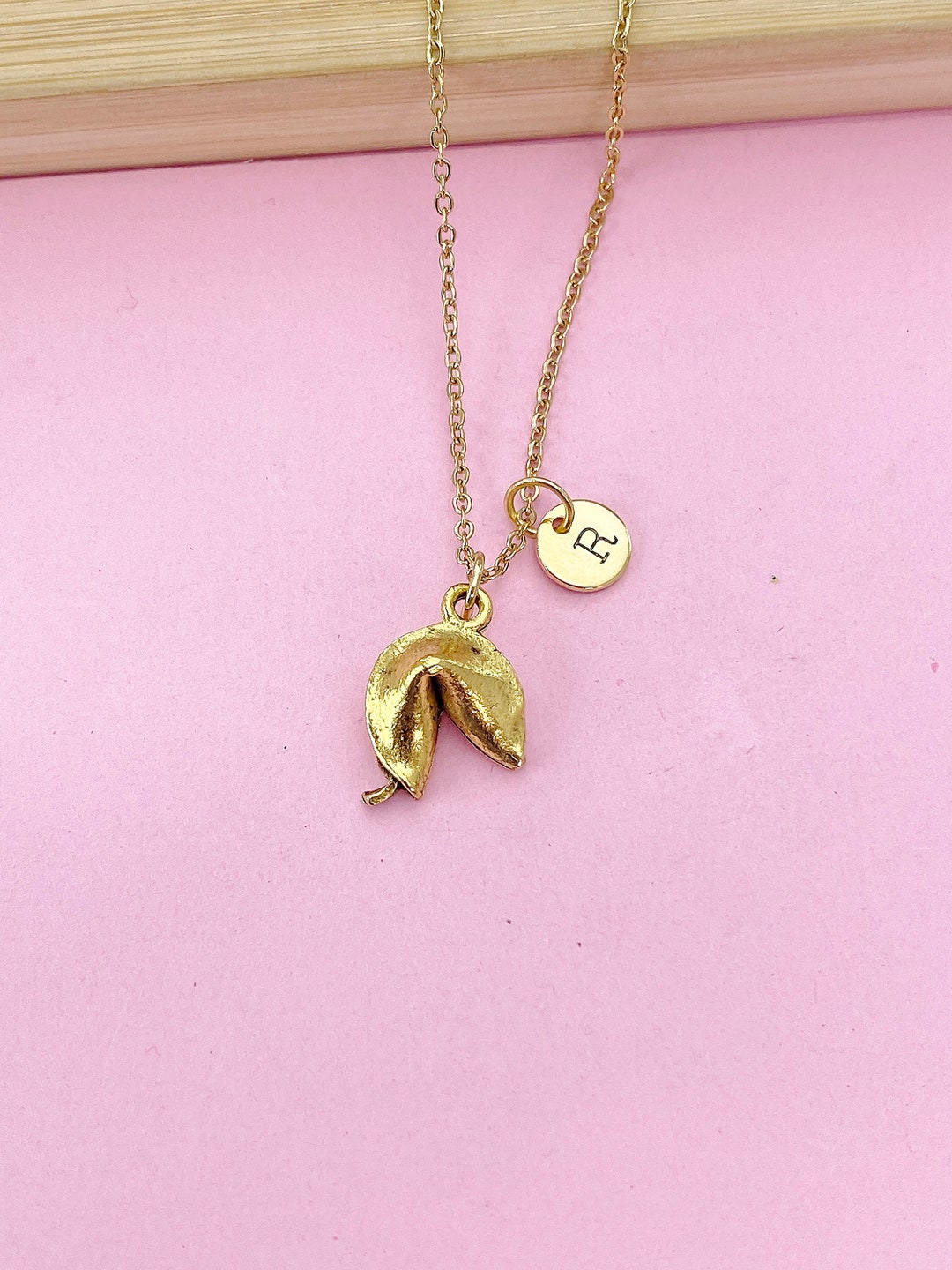 Gold Fortune Cookie Charm Necklace, Fortune Cookie Charm, Luck Fortune ...