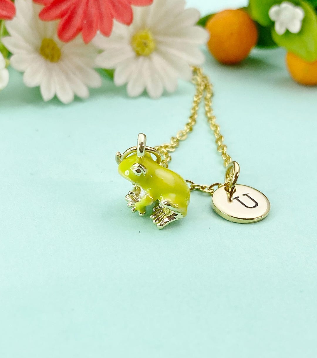 Gold Green Frog Charm Necklace, American Bullfrog Lithobates, N6598 - Etsy