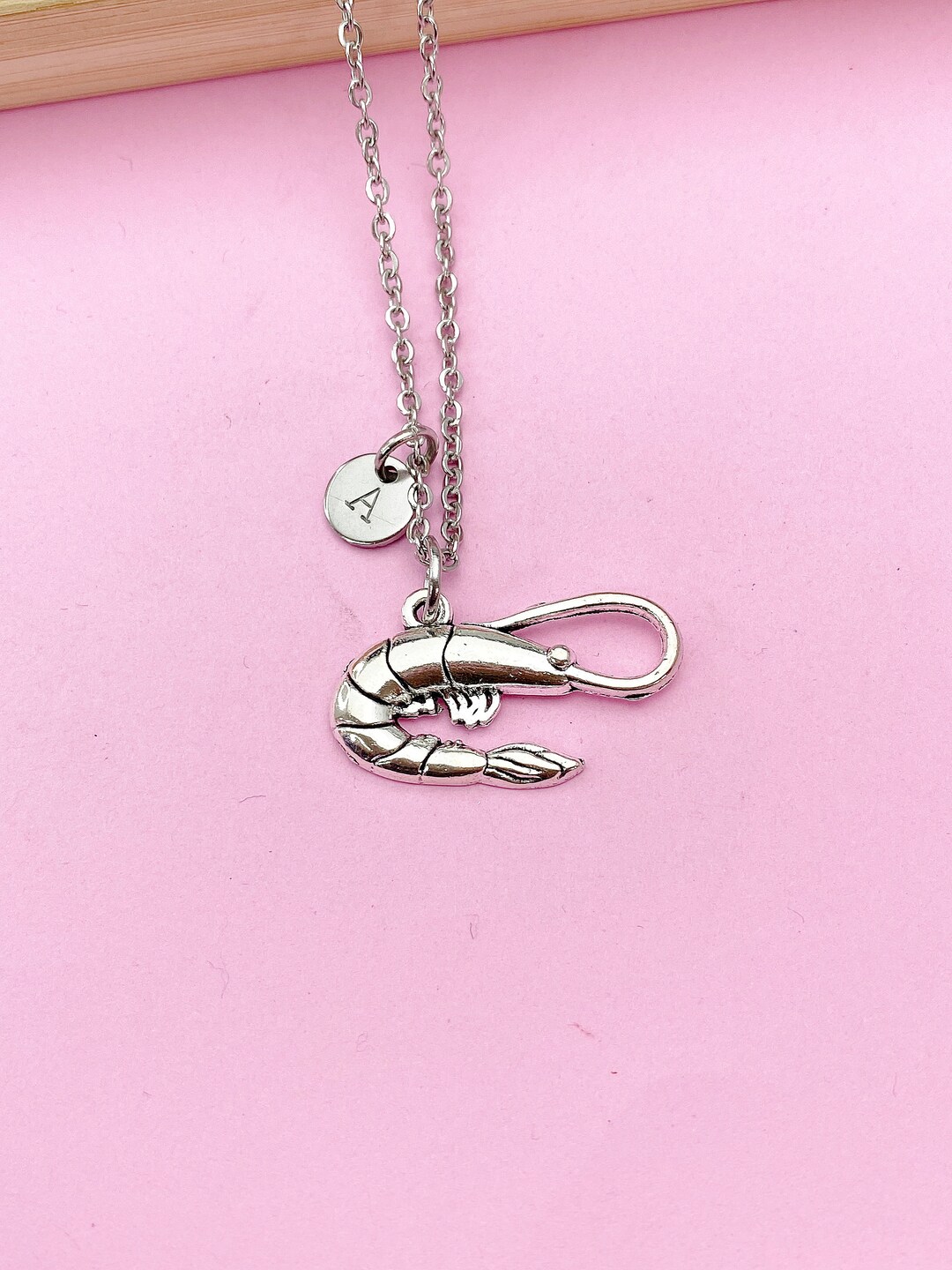 Silver Shrimp Charm Necklace, Sea Food Animal Charm, Shrimp Jewelry ...