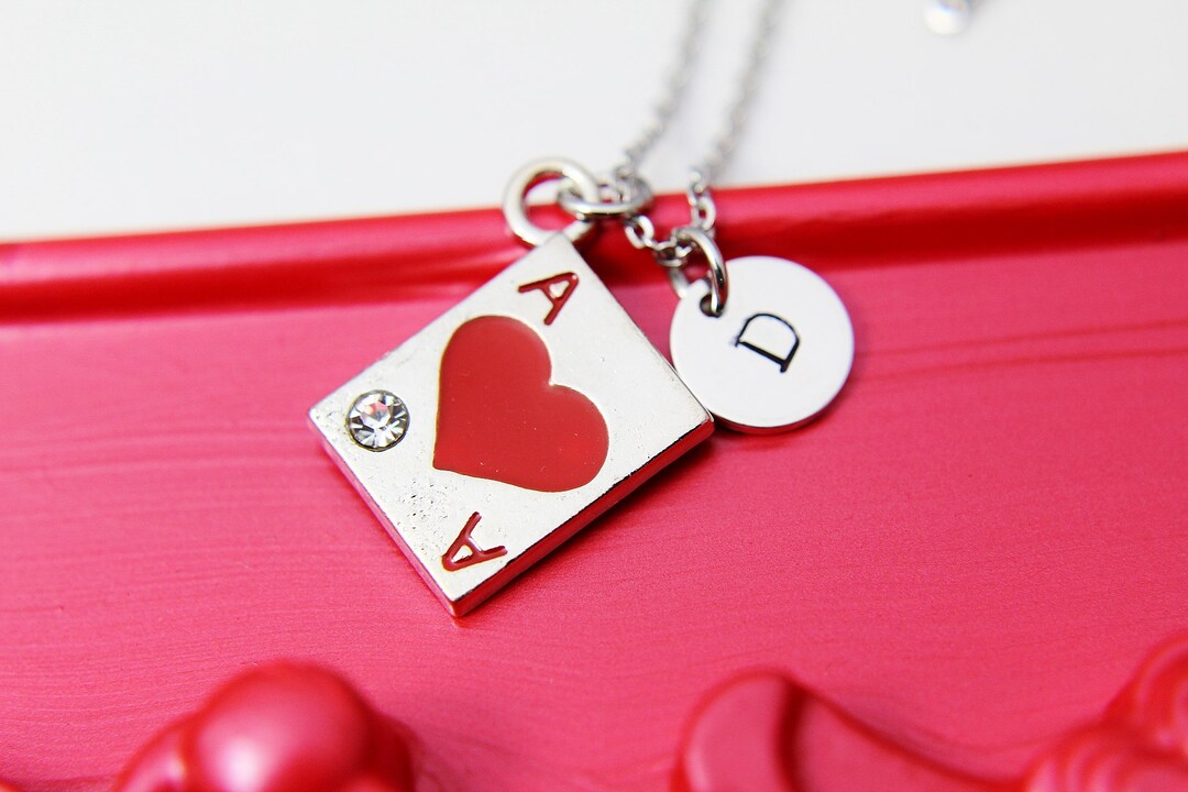 Ace of Club Necklace, Ace Card Charm, Play Card Ace of Heart Charm ...