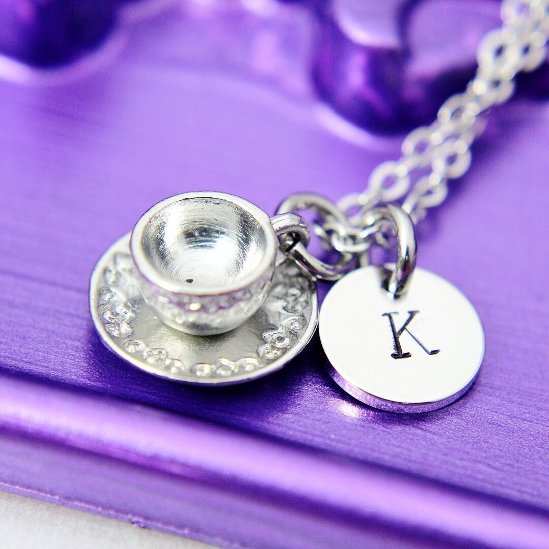 Teacup Necklace, Silver Cup and Saucer Charm Necklace, Tea Party Gift ...